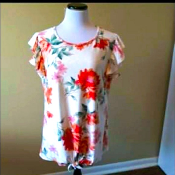 Cato | Tops | Cato White Floral Top Knotted With Eyelet Design And ...